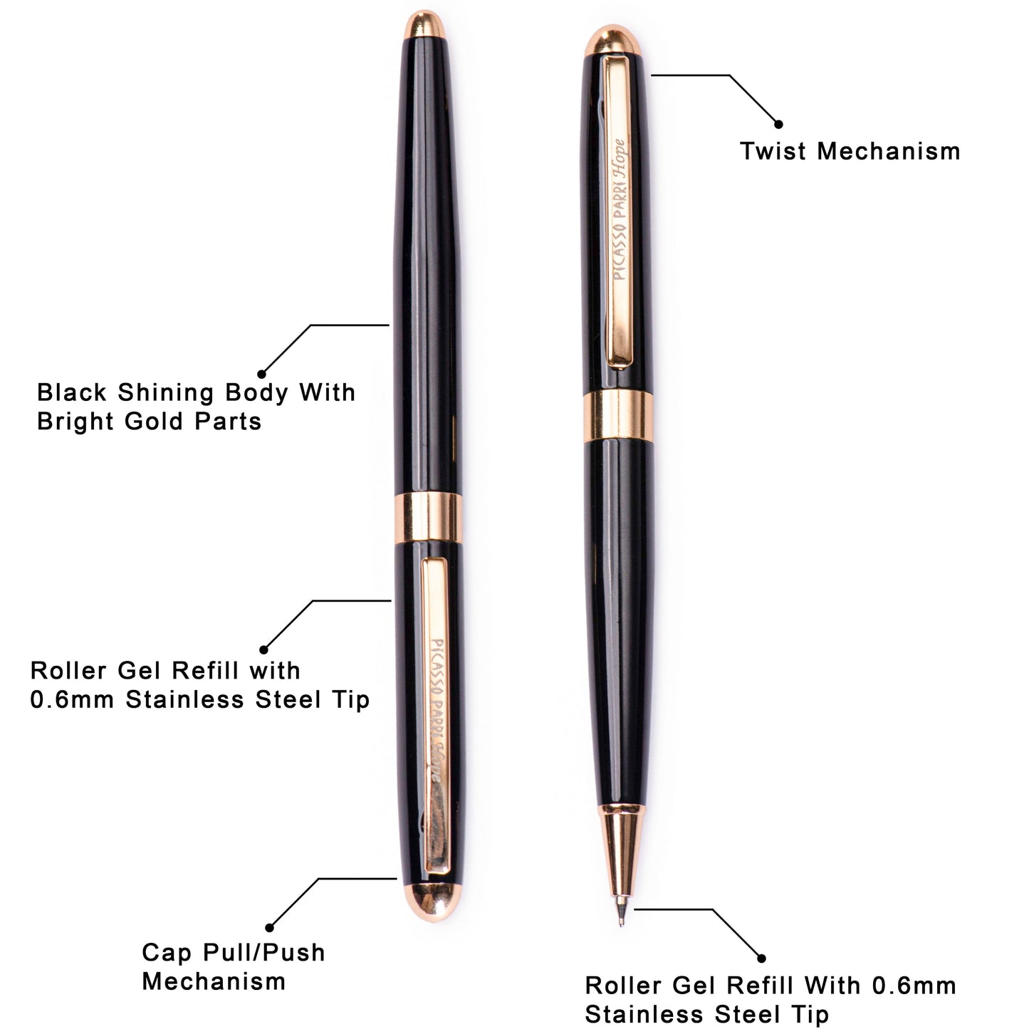 Picasso Parri Hope 2 In 1 Black Shining With Gold Trims Roller Pen & B ...